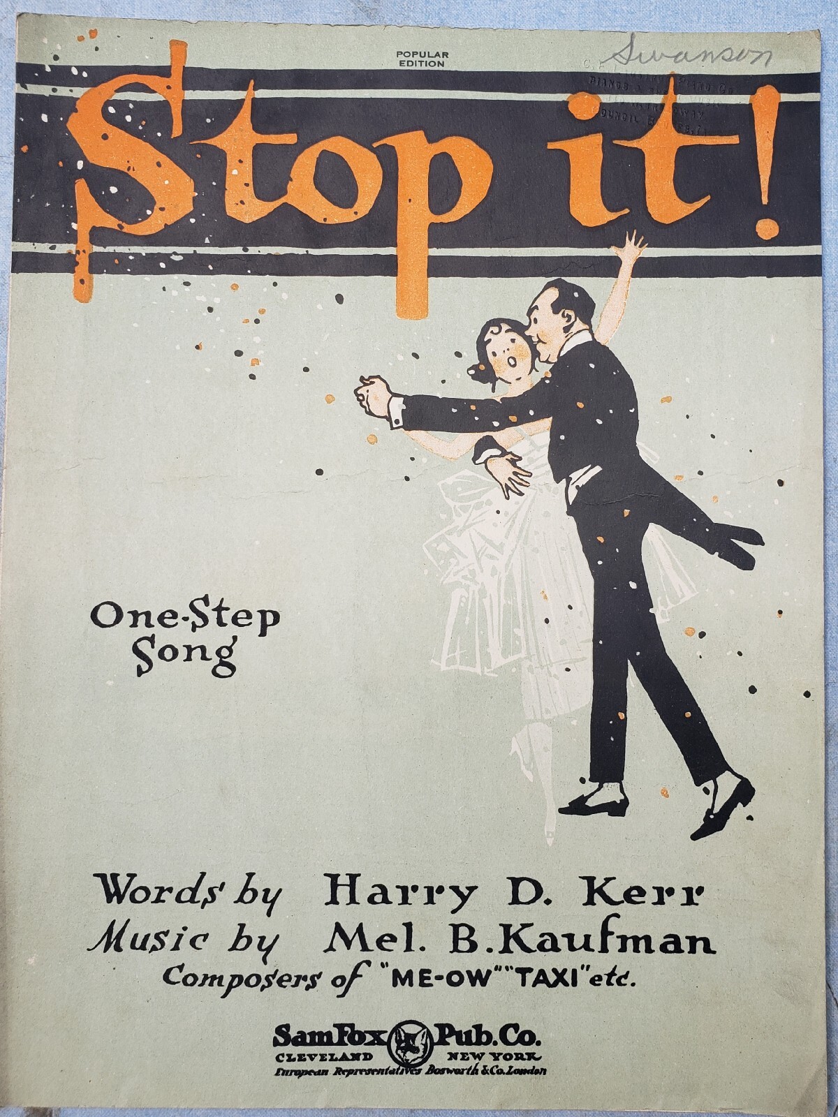 Vintage 1920 Sheet Music "stop it" one step song Harry D. Kerr-mel b ...