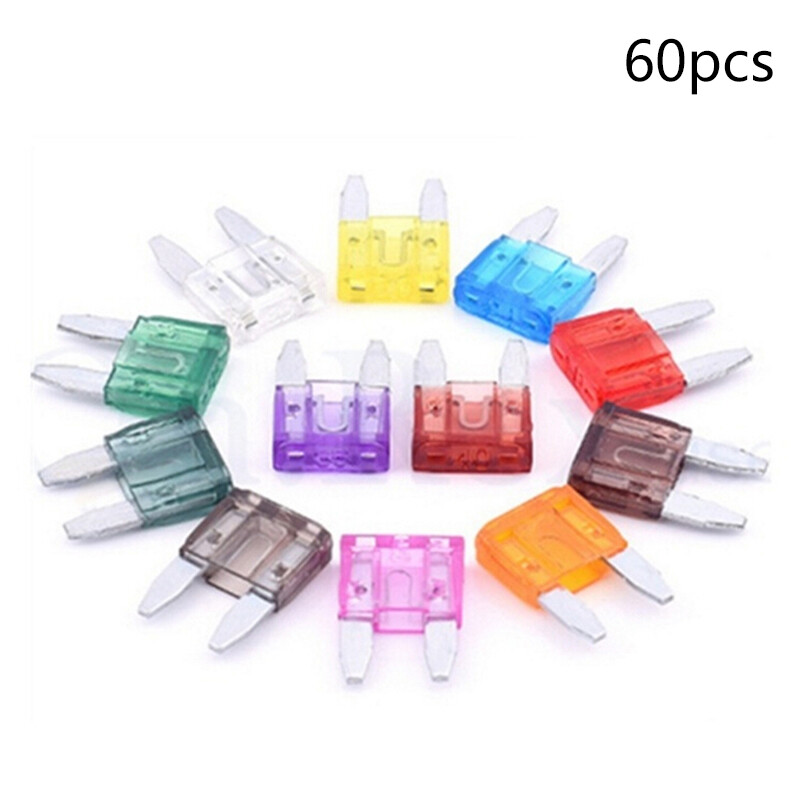 60x Mini Blade Fuses Auto Car Truck Assortment Fuse Kit 5A 10A 15A 20A ...