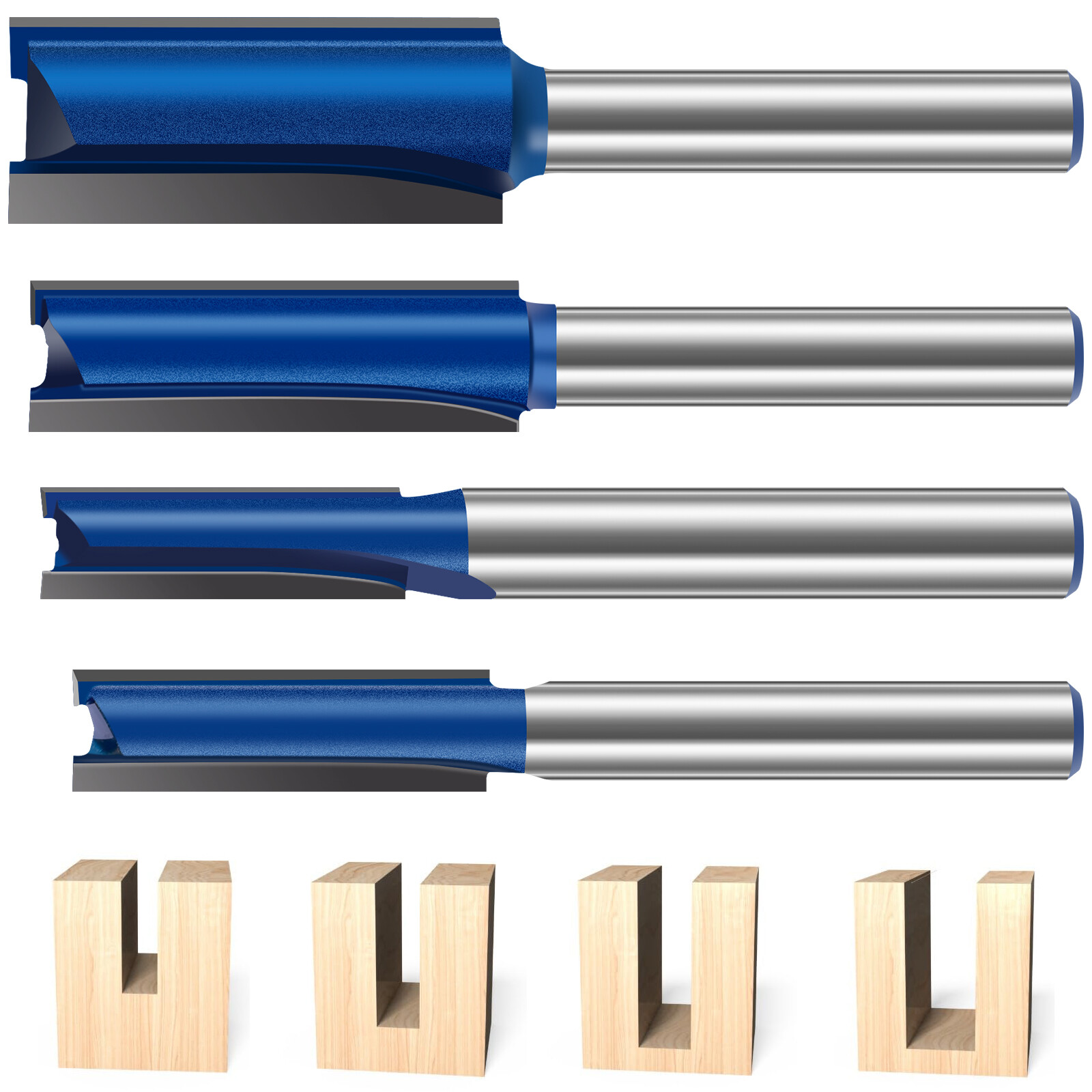 4Pc 1/4inch Shank Straight Cut Router Bit Double Flush Trim Bit Set ...