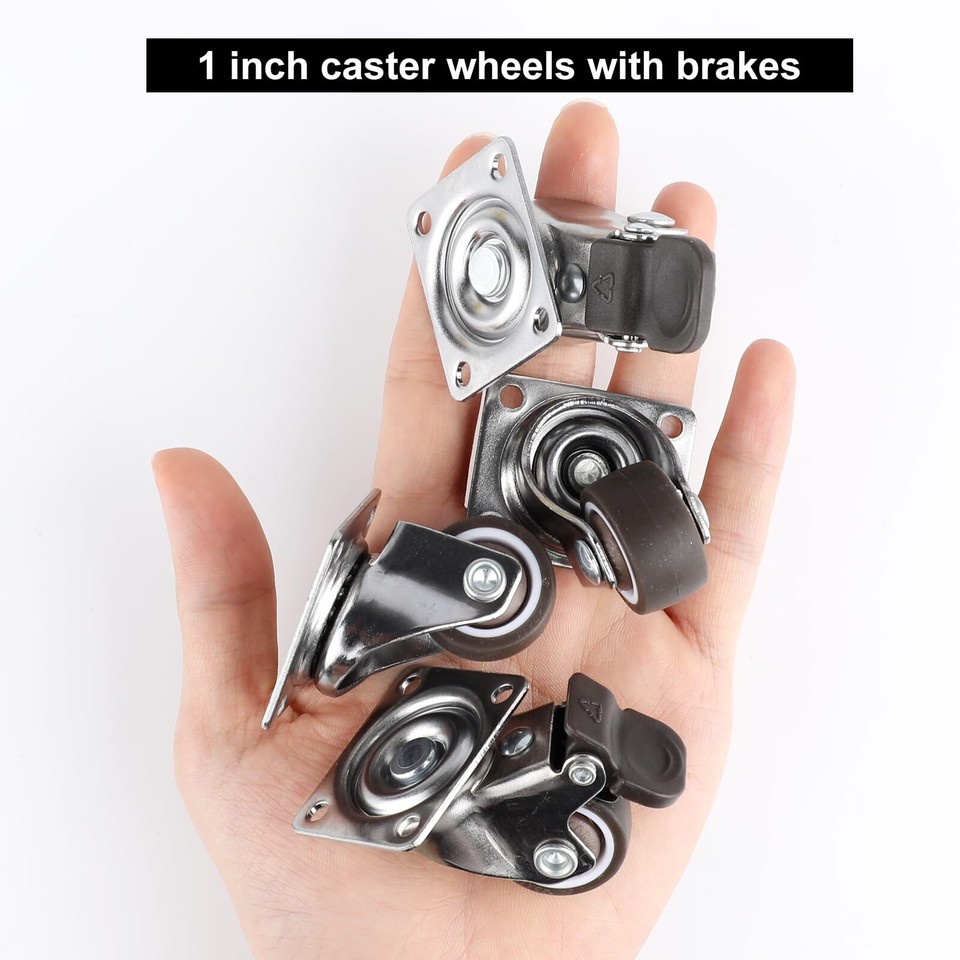Small Caster Wheels 1 Inch, Low Profile 360 Degree Swivel Casters Set ...