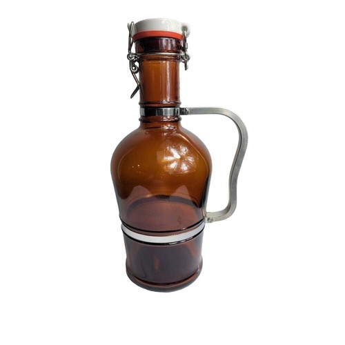 Beer Growler Bottle 2 Liter Brown Glass Aluminum Handle German | eBay