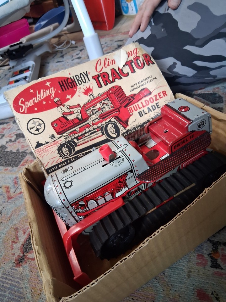 1950's MARX CLIMBING TRACTOR SPARKLING TRACTOR BLADE HIGHBOY WINDUP TOY ...