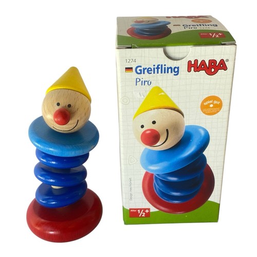 Haba Blue Wood Wooden Clown Baby Rattle Grasping Clutching Toy Teether ...
