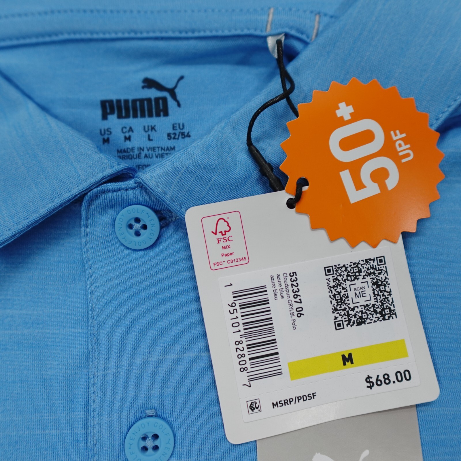 Puma Cloudspun GRYLBL Polo Golf Shirt 532367 Azure Blue UPF 50 Men's ...