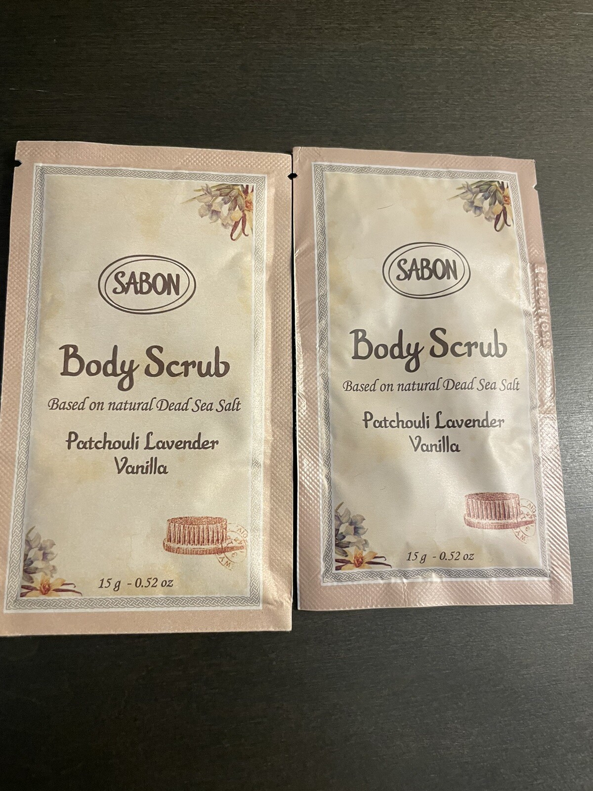 Sabon Body Scrub Patchouli Lavendar Vanilla 15 g .52 oz Sample NEW X2 ...