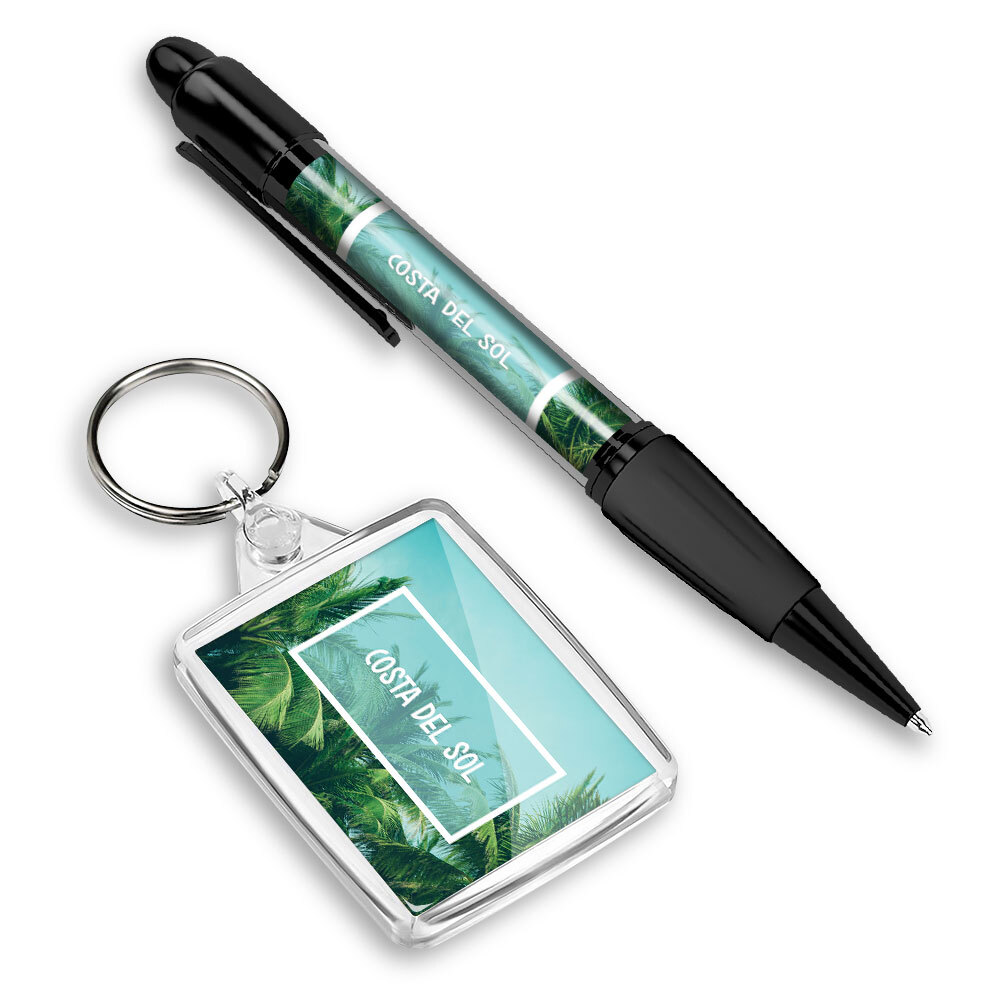 1 Pen & 1 Rectangle Keyring Costa Del Sol Tropical Beach Summer #60332 ...