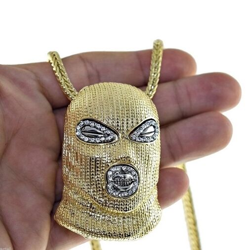 gold balaclava pendant chain mens shiny diamond drip fashion goon ski ...
