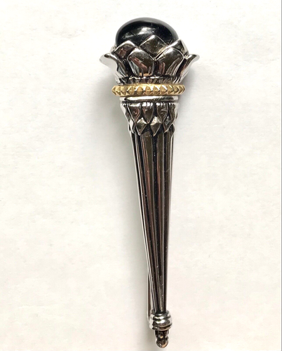 Signed/Marked Silver/Gold Tone Torch With Black Glass Brooch Pin ...