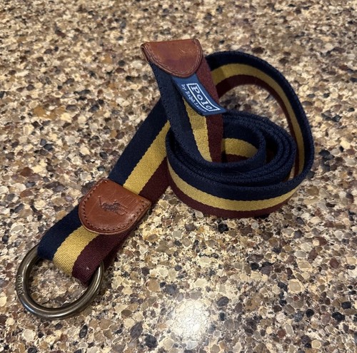 Polo Ralph Lauren Double D Ring Striped Belt w/ Leather L 47” Vtg Rugby ...