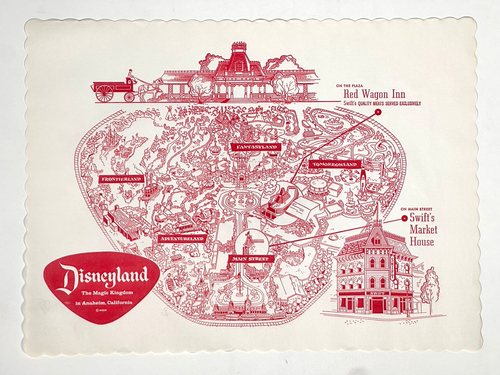 1955 DISNEYLAND Swift Red Wagon Inn MAP Market House PAPER PLACEMAT | eBay