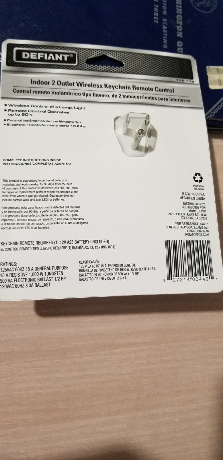 Defiant Indoor 2 Outlet Wireless Keychain Remote Control 748178 for ...