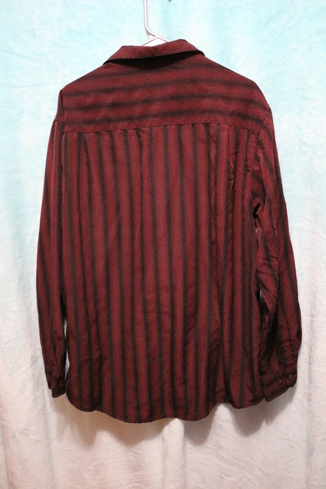 Haggar ♈Men's Printed LS Button up Shirt size L~maroon/black stripe w ...