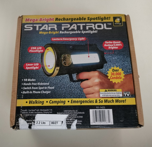 New Sealed Box! Star Patrol Mega Bright Rechargeable Spotlight w/Turbo ...