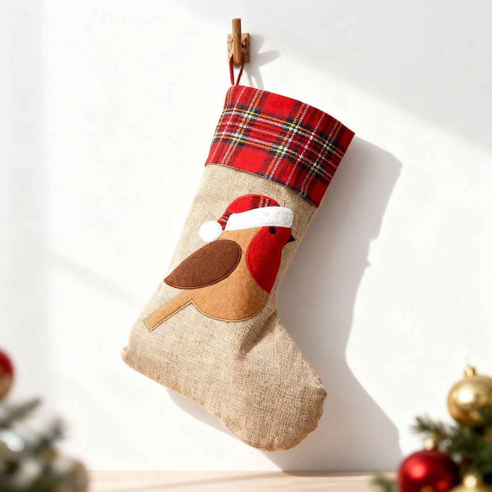 Christmas Stocking Santa Xmas Gift Velvet Hessian Plain Printed Hanging ...