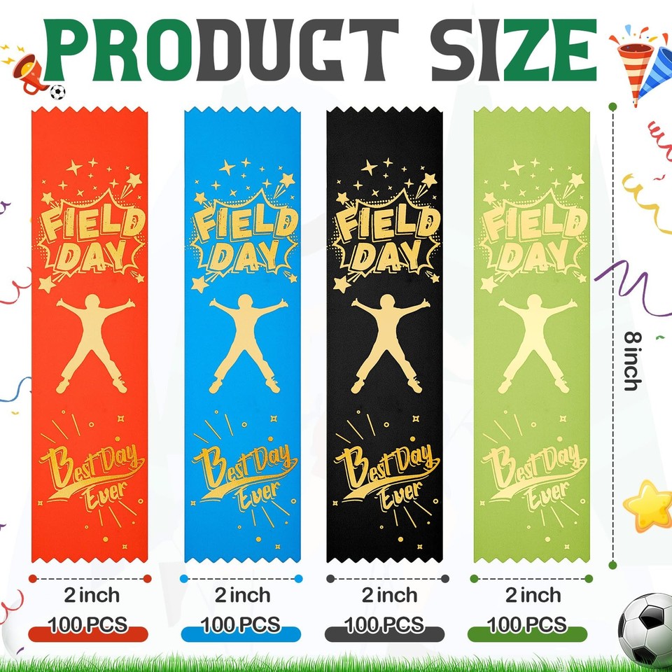 400 Pieces Field Day Ribbons Bulk Award Ribbons Participant Ribbon Best ...