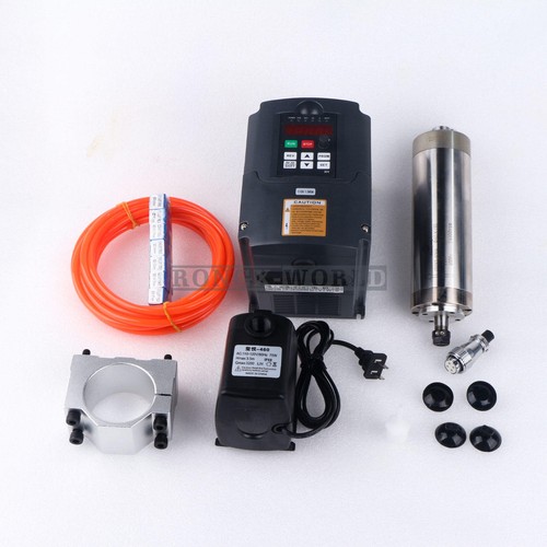 800W CNC Spindle Motor 110V Water-Cooled ER11+Bracket Pump +1.5KW VFD ...