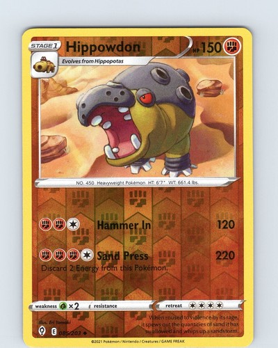 Pokemon TCG Hippowdon SWSH Evolving Skies 085/203 Reverse Holo Uncommon ...