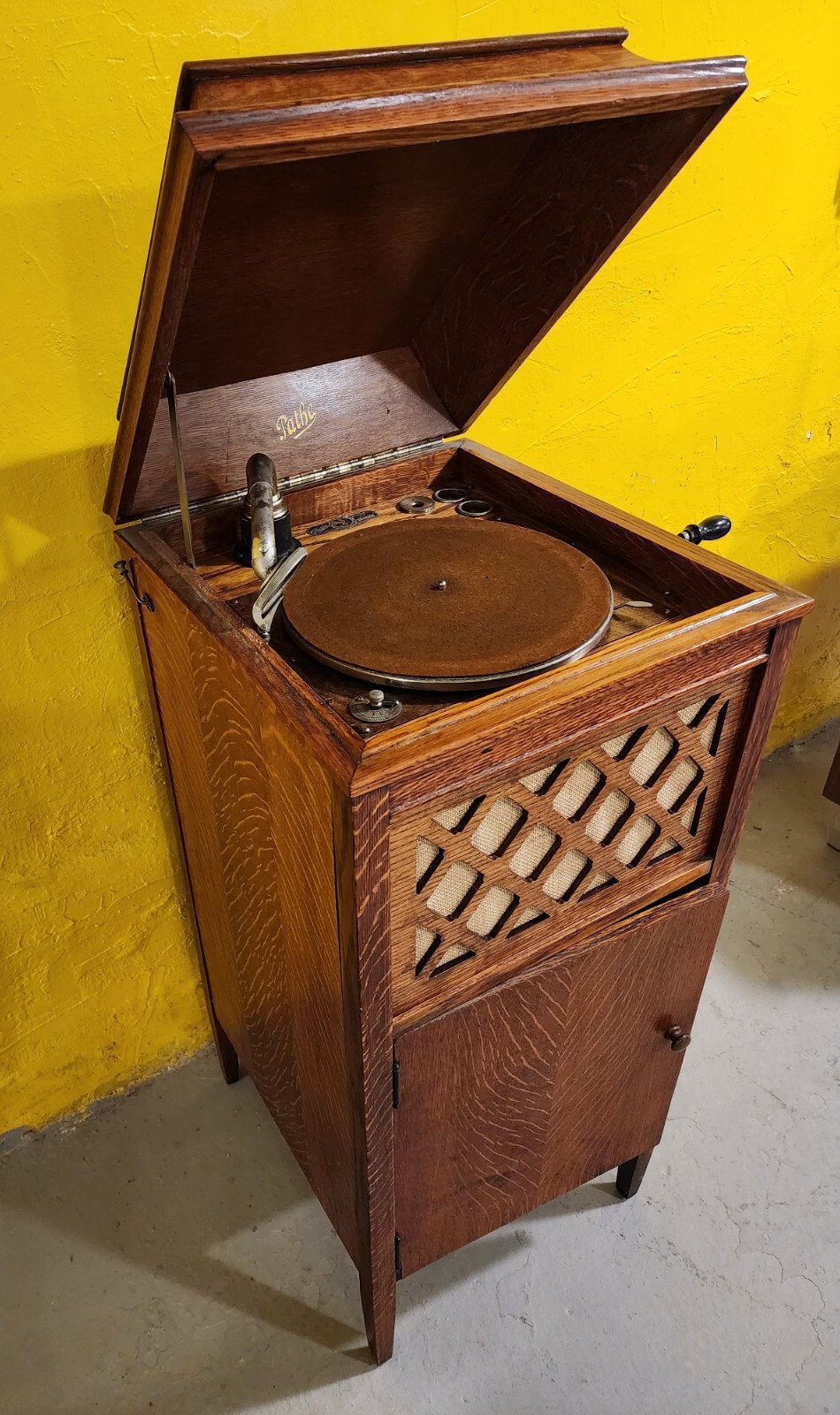1918 Golden Oak Pathe Phonograph Model VII 78 Record Player 5 RECORDS ...