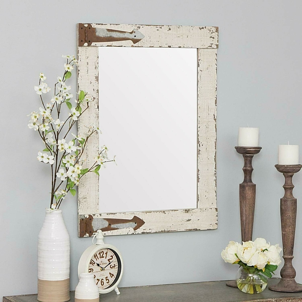 White Distressed Wall Mirrors Vintage Scalloped White Mirrors For Wall