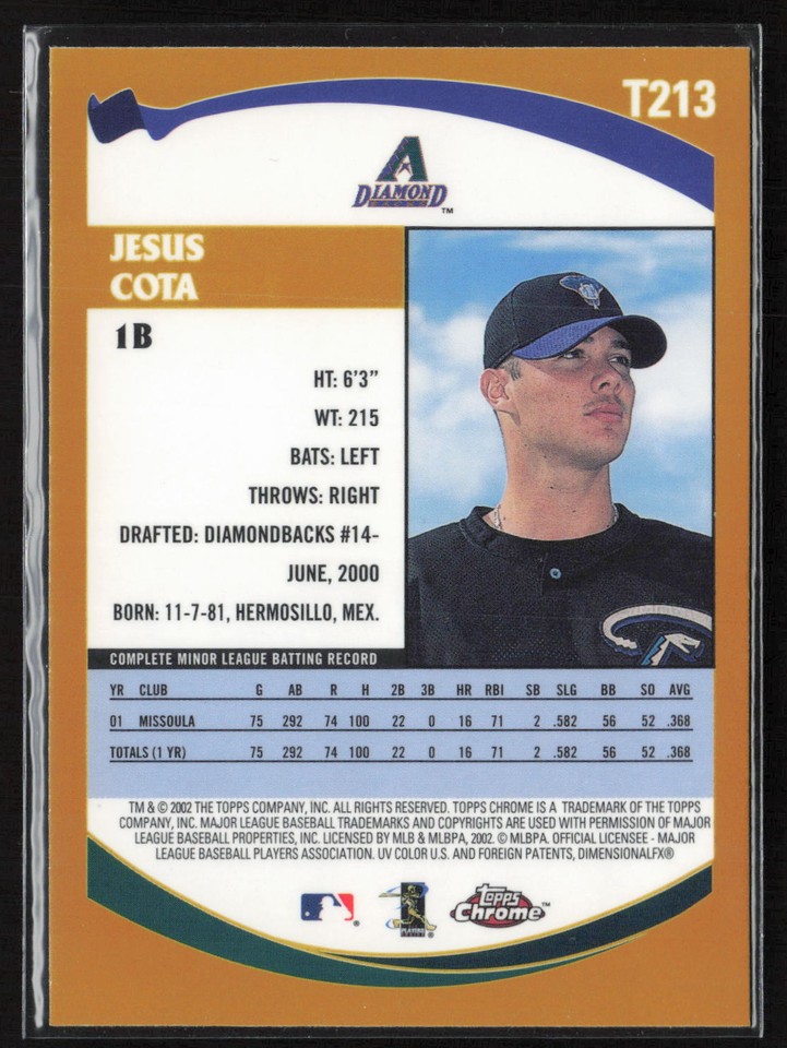 2002 Topps Traded & Rookies #T213 Jesus Cota Rookie Arizona ...