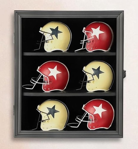Mini Helmet Display Case 6+ Football Riddell Black Wood NFL Cabinet ...