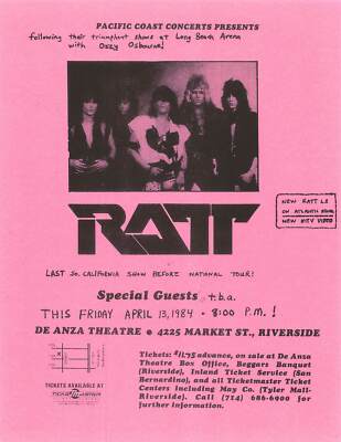 Ratt Concert Flyer 1984 De Anza Theatre | eBay