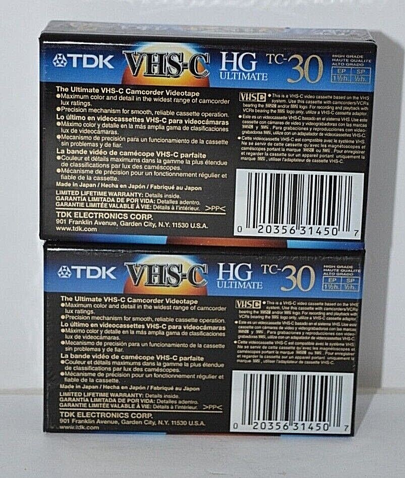 2 VHS-C TC-30 TDK HG Ultimate Video Camcorder Cassette Tapes NEW ~ Free ...