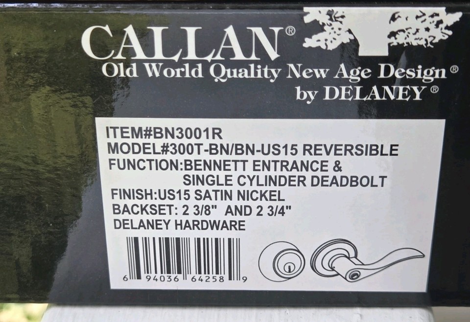 CALLAN By DELANEY ENTRANCE & DEADBOLT FOR DOOR 1 3/8" - 1 3/4" #BN3001R ...