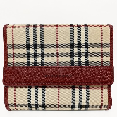 Authentic BURBERRY Nova Check Pattern W Hook Fold Wallet Nylon Leather ...