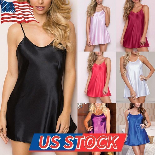 US Women Lingerie Sleepwear Satin Silk G-string Dress Babydoll ...