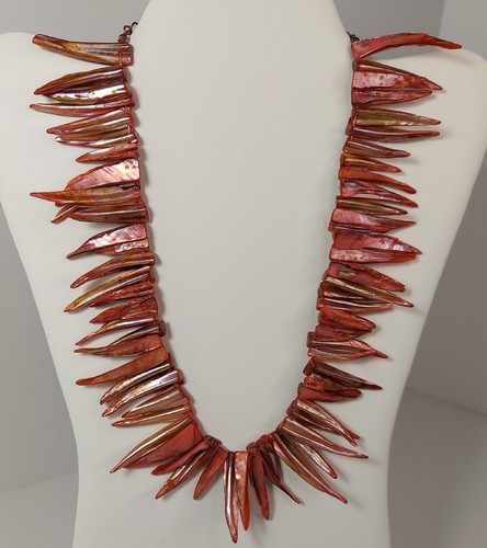 Pink Mother of Pearl Spike Necklace 19" Sea Shell Shard Fringe Collar ...