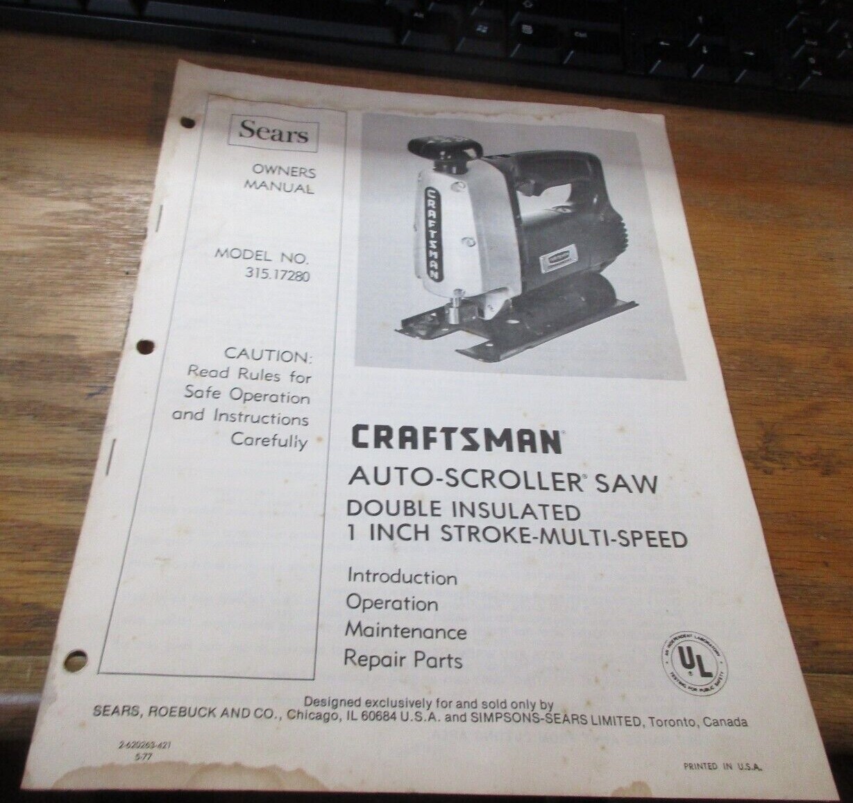 SEARS CRAFTSMAN AUTO SCROLLER SAW VINTAGE OWNERS MANUAL 315.17280 | eBay