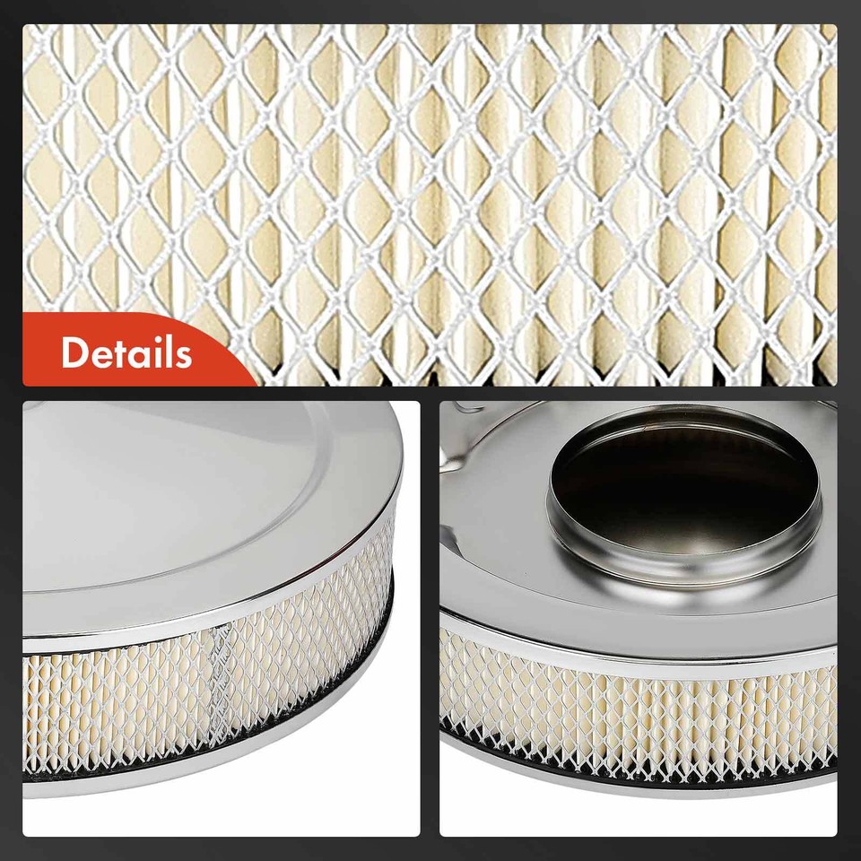 14" X 3" Round Chrome Muscle Car Air Cleaner Assembly with Recessed ...