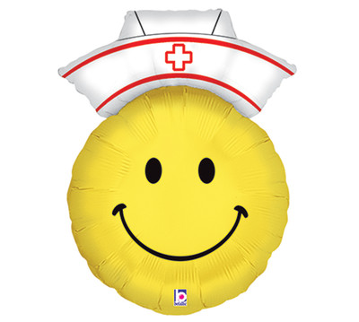 Smiley Face Nurse Mylar Balloon 14" Foil Red Cross Nurse Hat Yellow ...