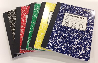 5-Pack Composition Notebooks 80 Sheets ~ Wide Ruled ~ Different Colors ...