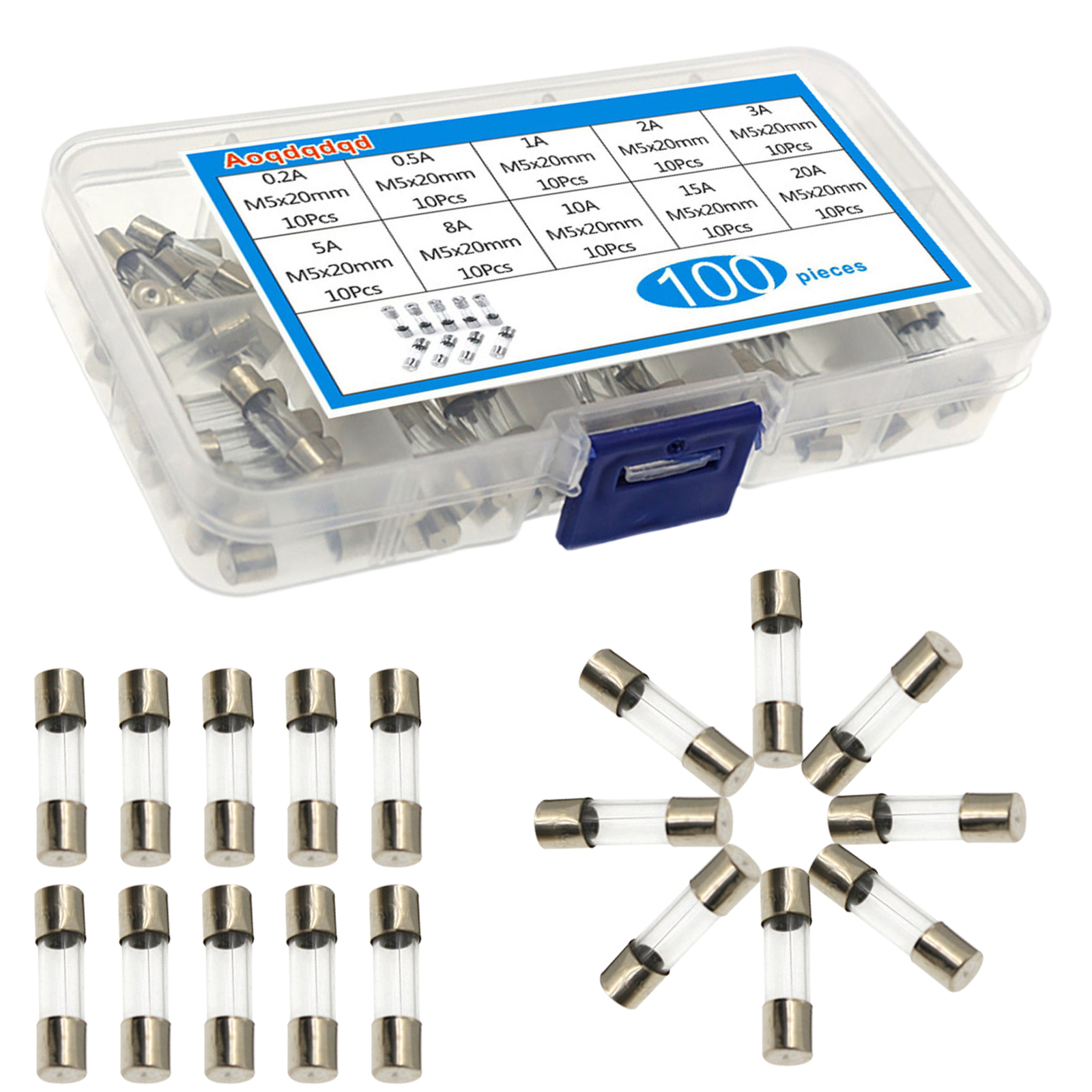 100pcs Clear Plastic Box Glass Tube Fuse DIY Fast Blow 10 Values Quick ...