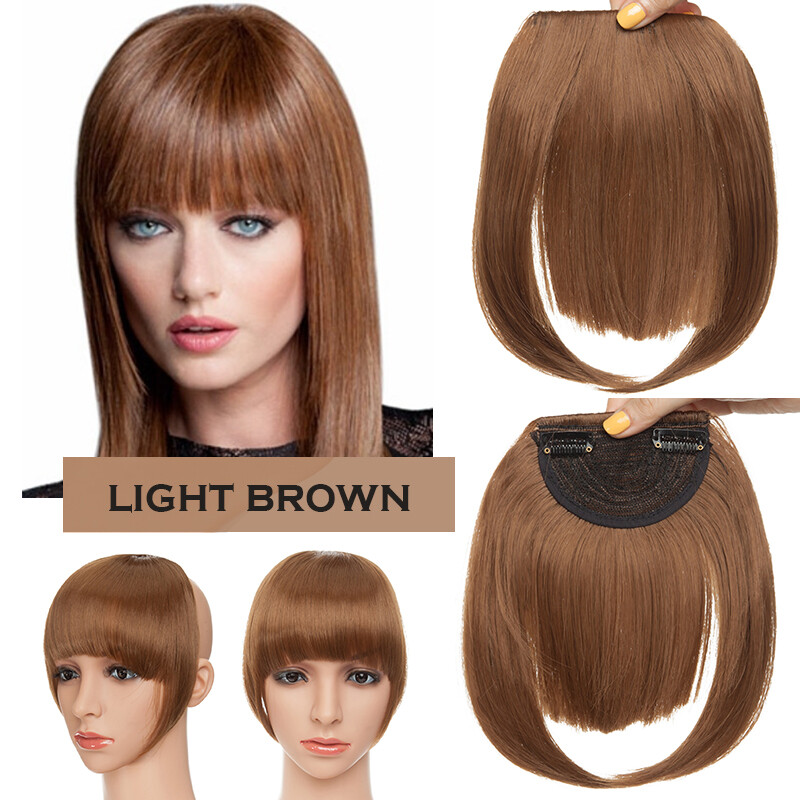 US Topper Neat Bangs Hair Extension Clip in Fringe Fake Hair piece As ...