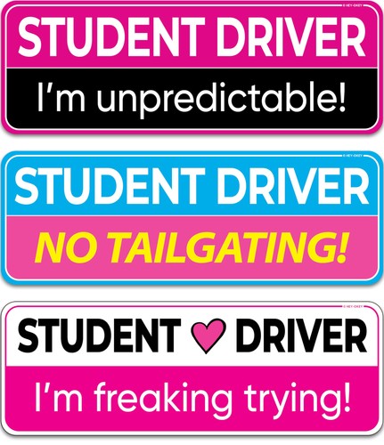 Student Driver Magnet for Car - Funny Pink 3-Pack Girly Please Be ...