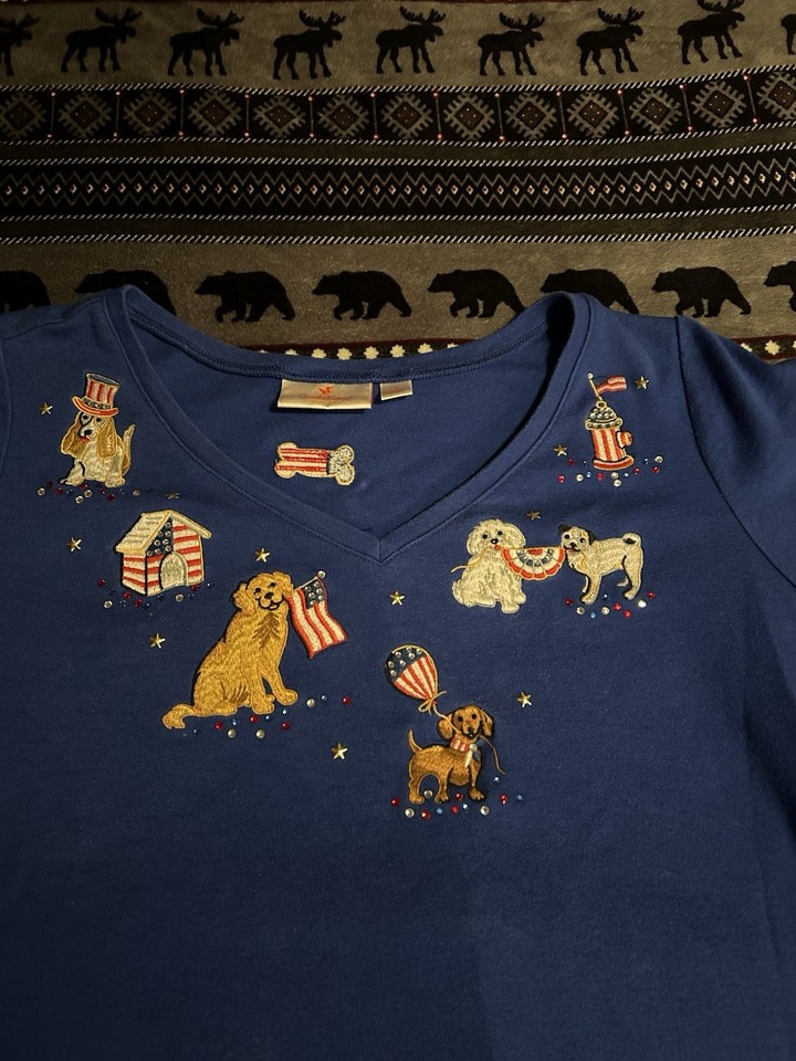 Quaker Factory Top, Small, Patriotic Dog Embroidery. Excellent ...