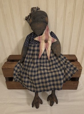 Primitive Grungy Americana Black Lady Crow Doll & Her Patriotic Star | eBay
