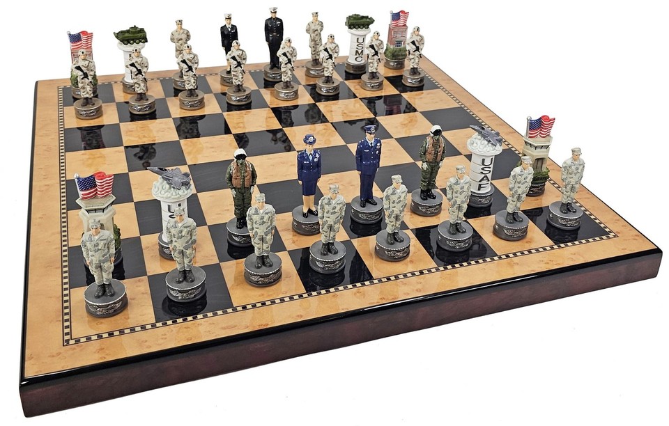 US Military Army Navy Air Force or Marines Chess Set w/ 18" Walnut ...