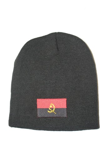 ANGOLA Rectangle Country Flag PATCH BEANIE HAT.. Black, White, Red ...