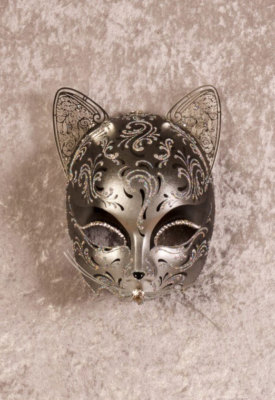 Mask from Venice Cat Gattino Black Silver Paper Mache Metal Top Quality ...