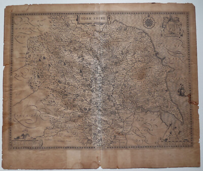 1610 JOHN SPEED MAP of YORKSHIRE with DESCRIPTION on BACK FROM ORIGINAL ...