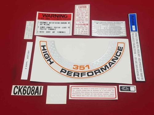 FORD FALCON XW GT ENGINE BAY STICKER DECAL KIT 351 4V SUIT CLEVELAND | eBay