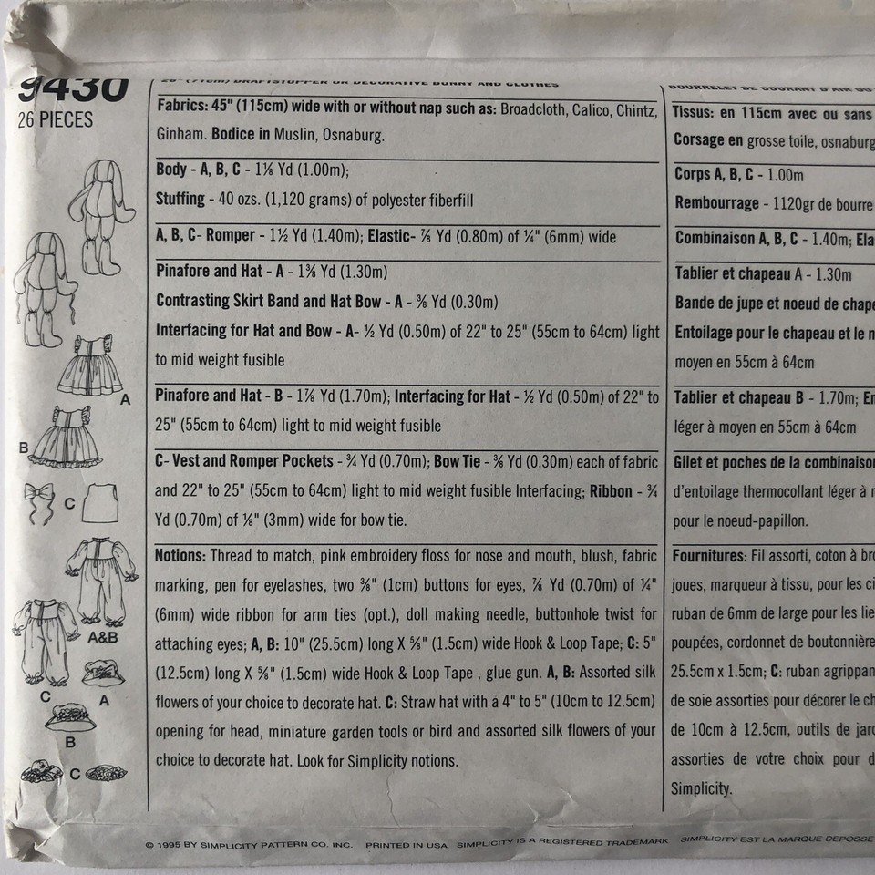 Bunny with Clothes Draft Stopper Vintage Uncut 1995 Simplicity Crafts ...