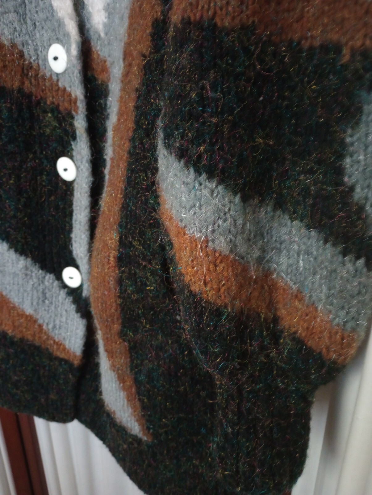 Oversized Button Up Down Knit Ugly Grandma Sweater Ca… - Gem