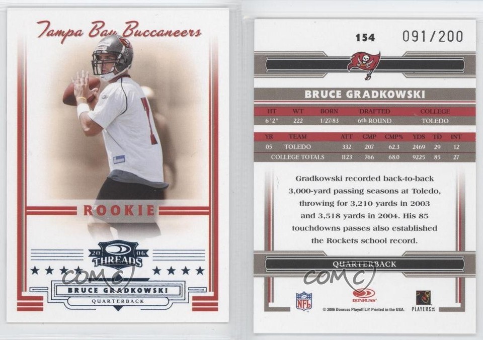 2006 Donruss Threads Retail Blue 91/200 Bruce Gradkowski #154 Rookie RC ...