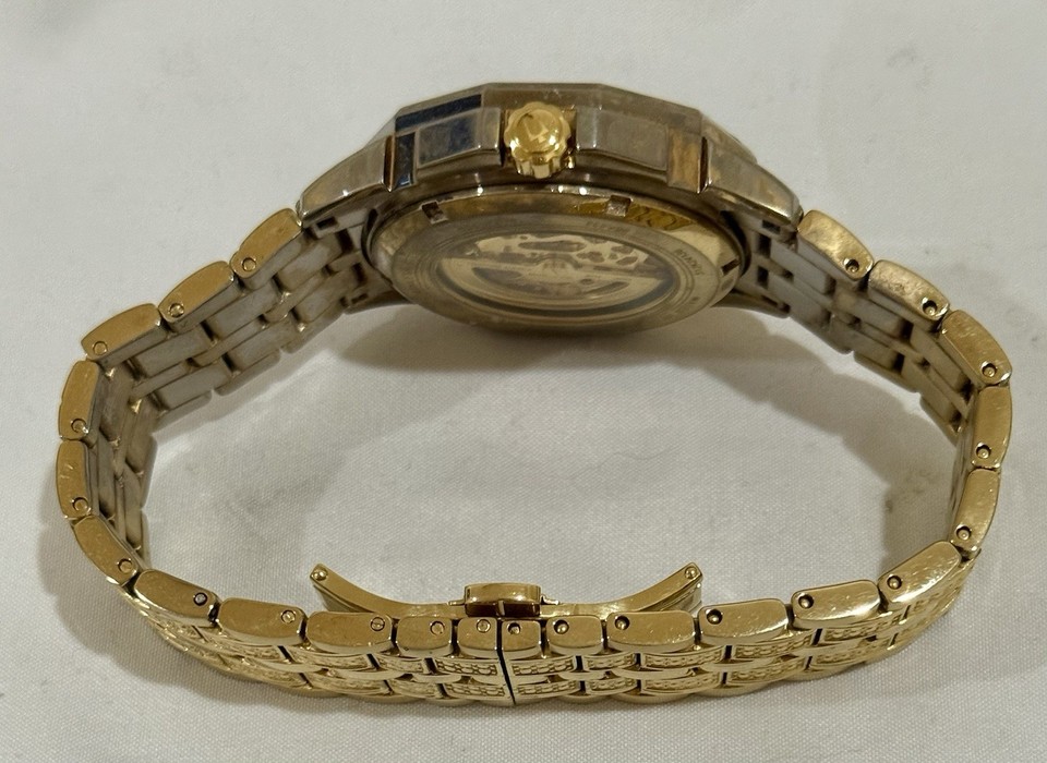 Bulova Octava Crystal Gold Tone Skeleton Dial Stainless Steel Men's ...