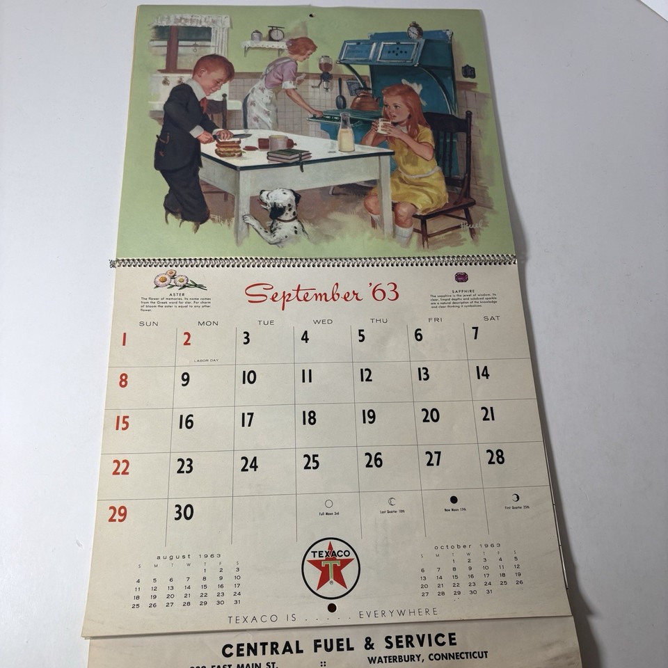 Vintage Texaco Calendar 1963 Unused ‘63 Waterbury CT Central Fuel Gas ...